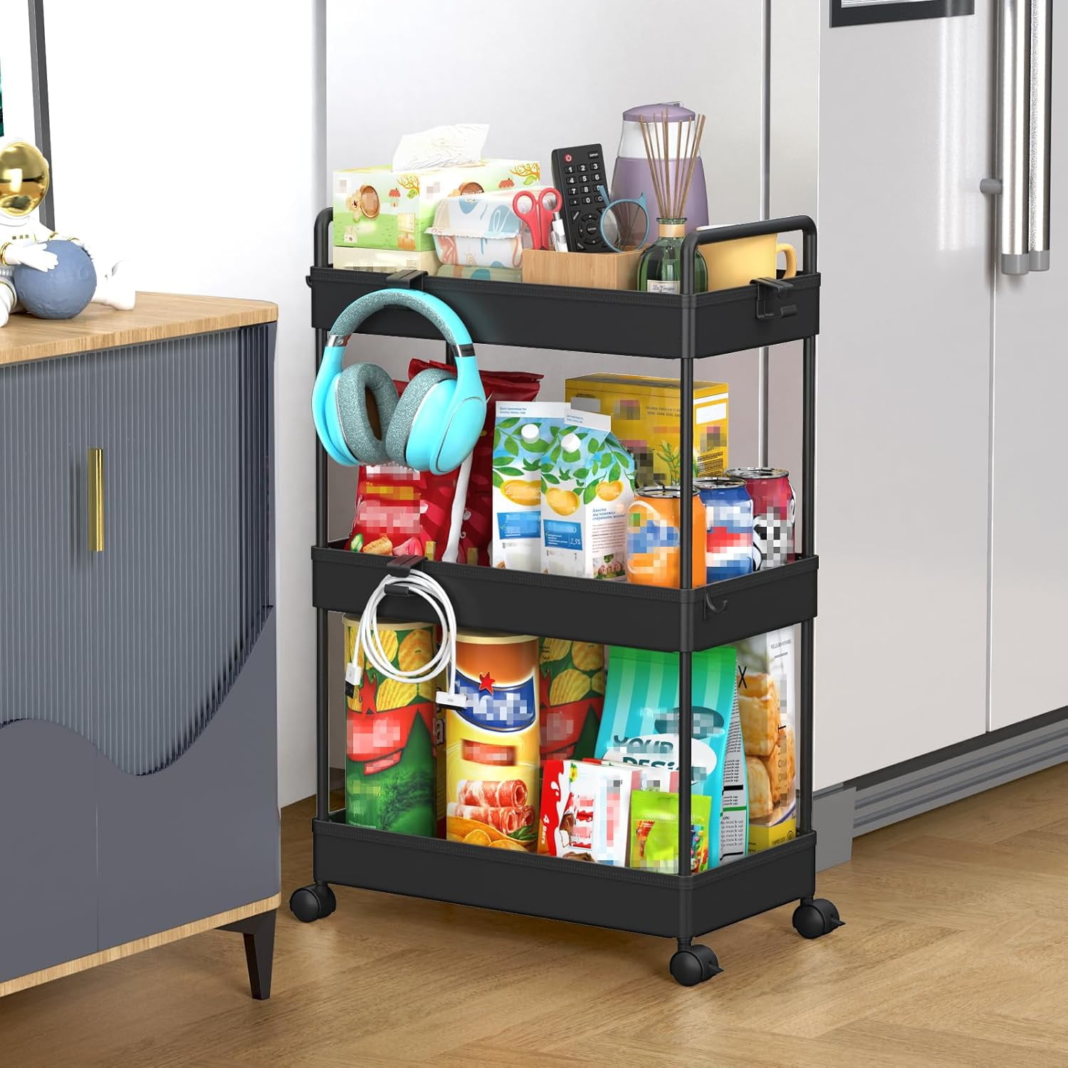 3 Tier Rolling Storage Cart with Wheels Slim Craft Nail Makeup Snack ...