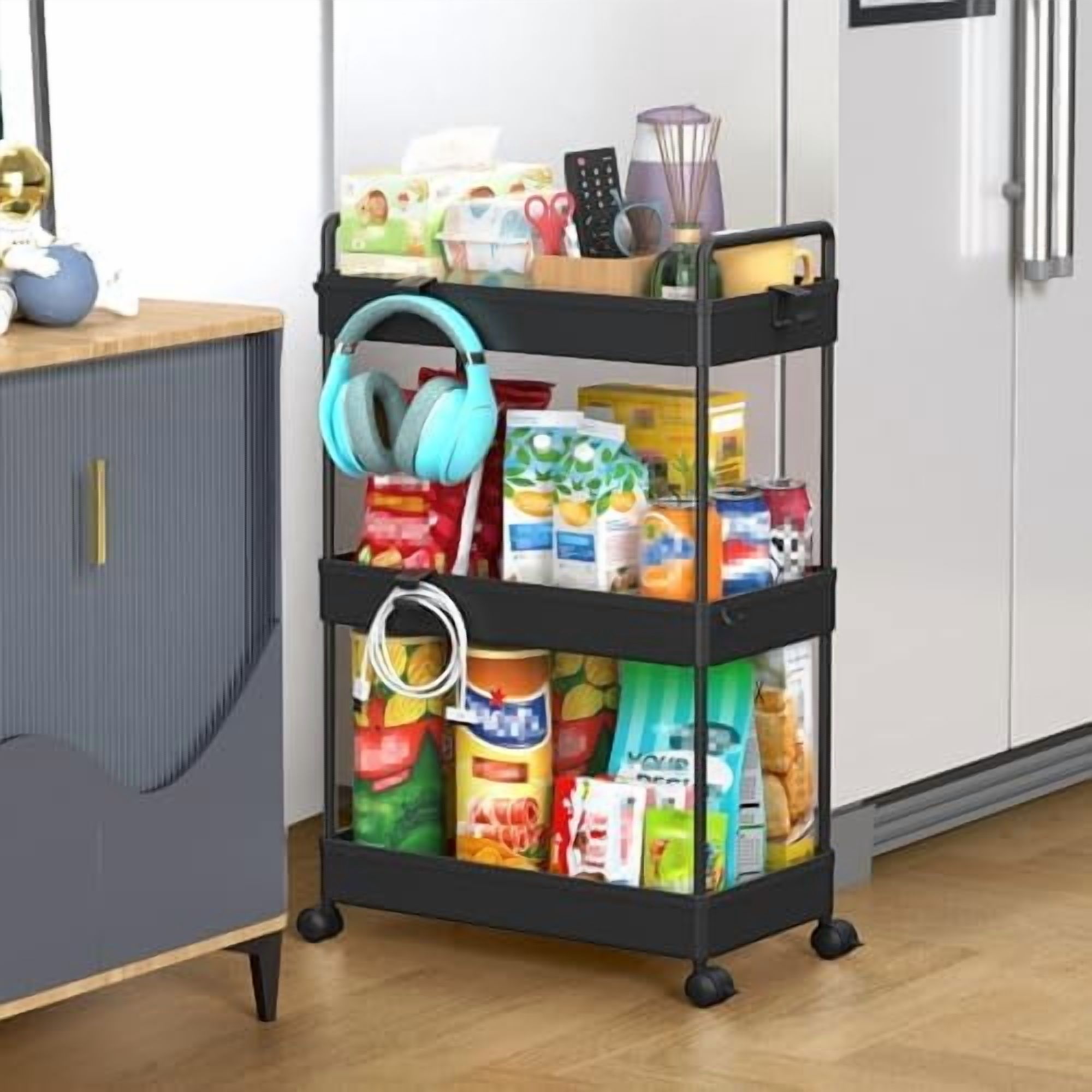 3 Tier Rolling Storage Cart with Wheels Slim Craft Nail Makeup Snack ...