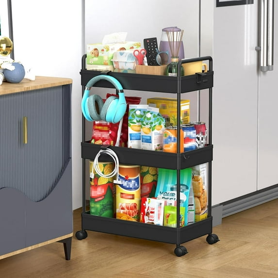 3 Tier Rolling Storage Cart with Wheels Slim Craft Snack Art Utility ...