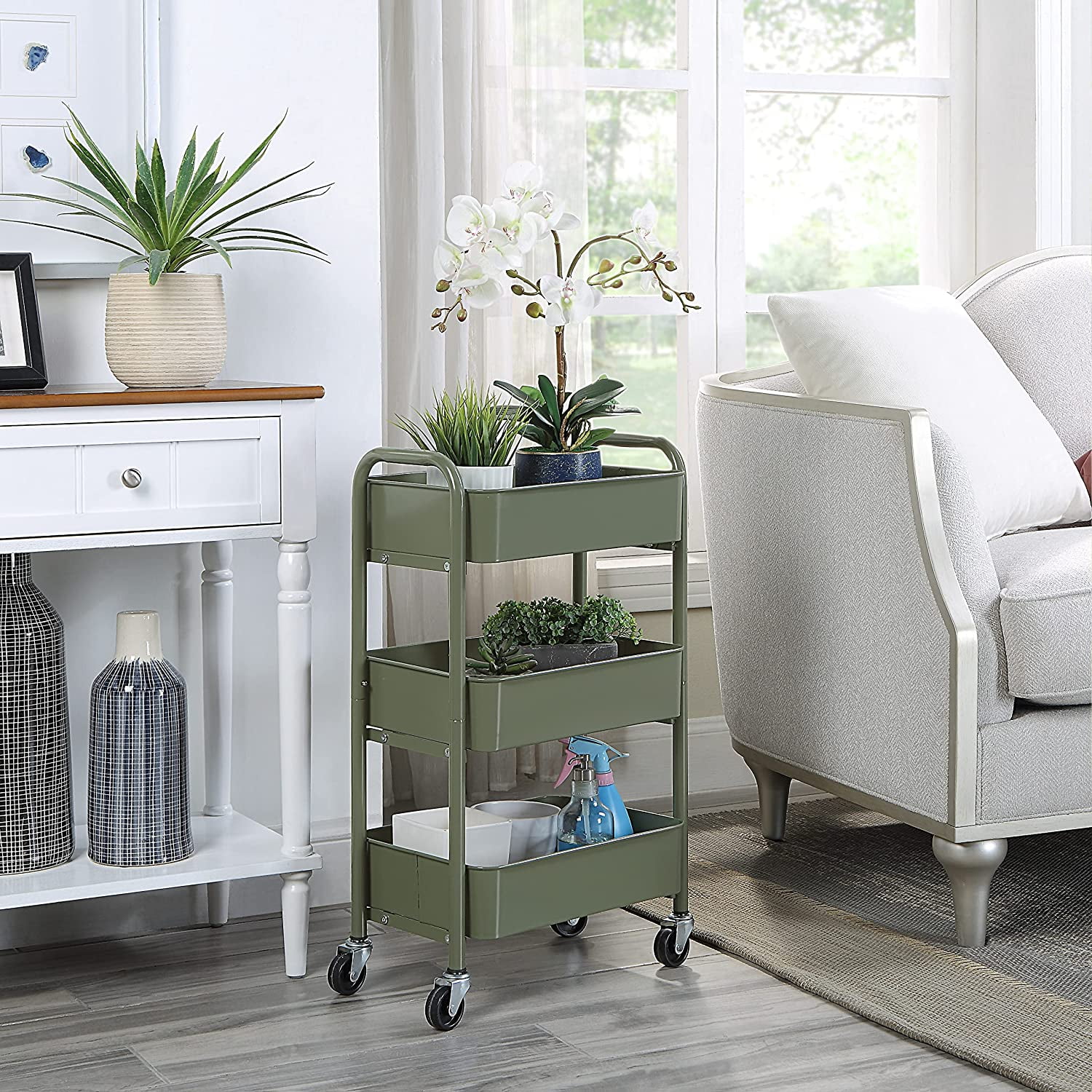 3-Tier Compact Rolling Storage Cart with Caster Wheels - Under Desk ...