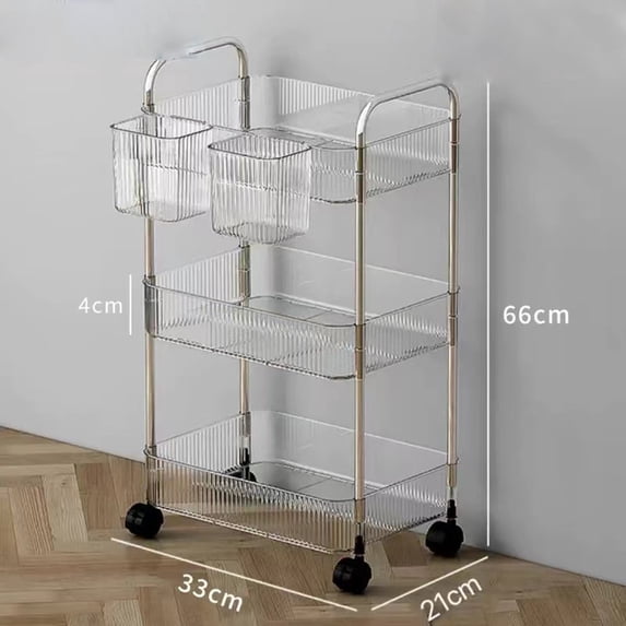 3-Tier Rolling Storage Cart with Wheels, Clear Plastic Organizer Cart ...