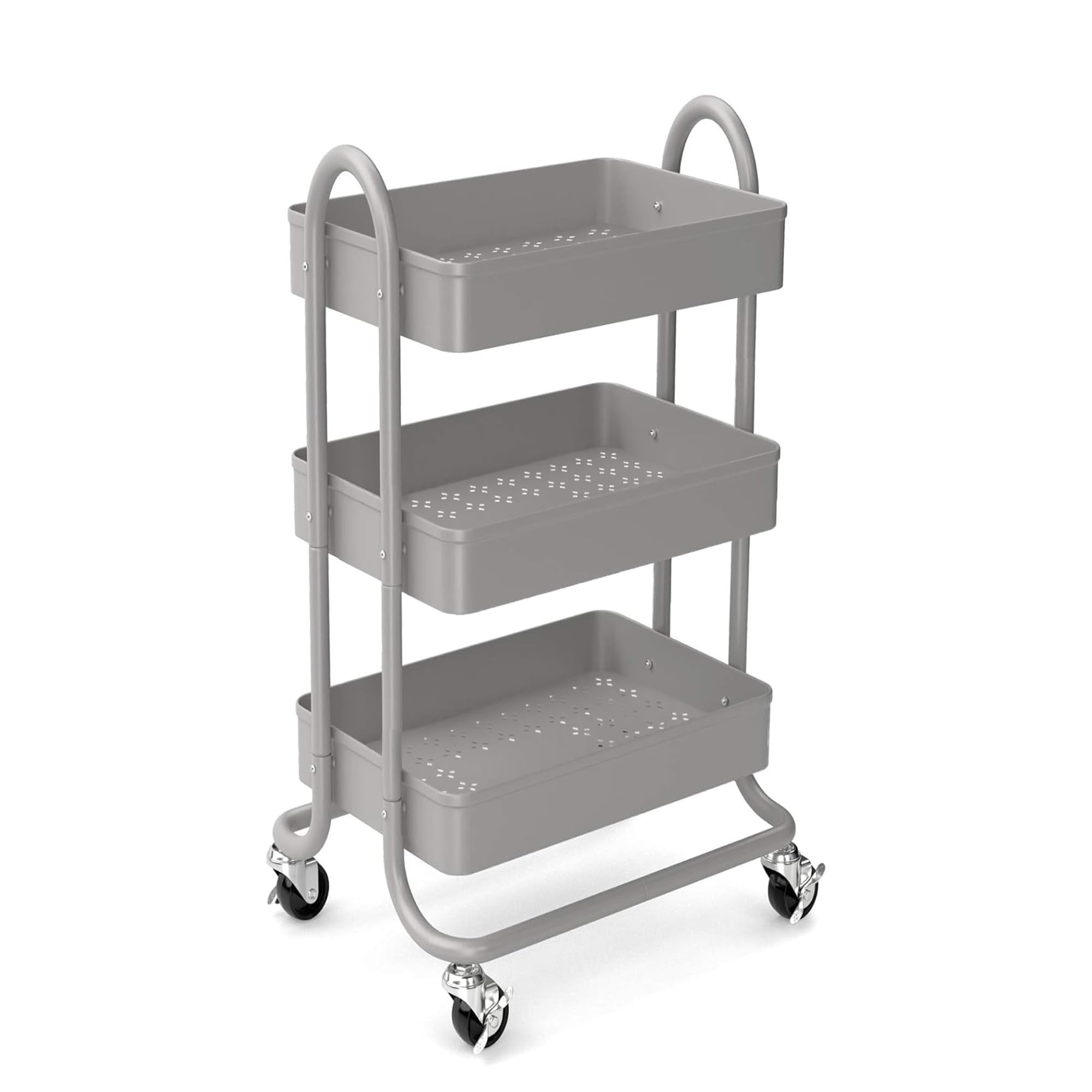 3 Tier Rolling Storage Cart with Wheels, Metal Frame Utility Organizer ...