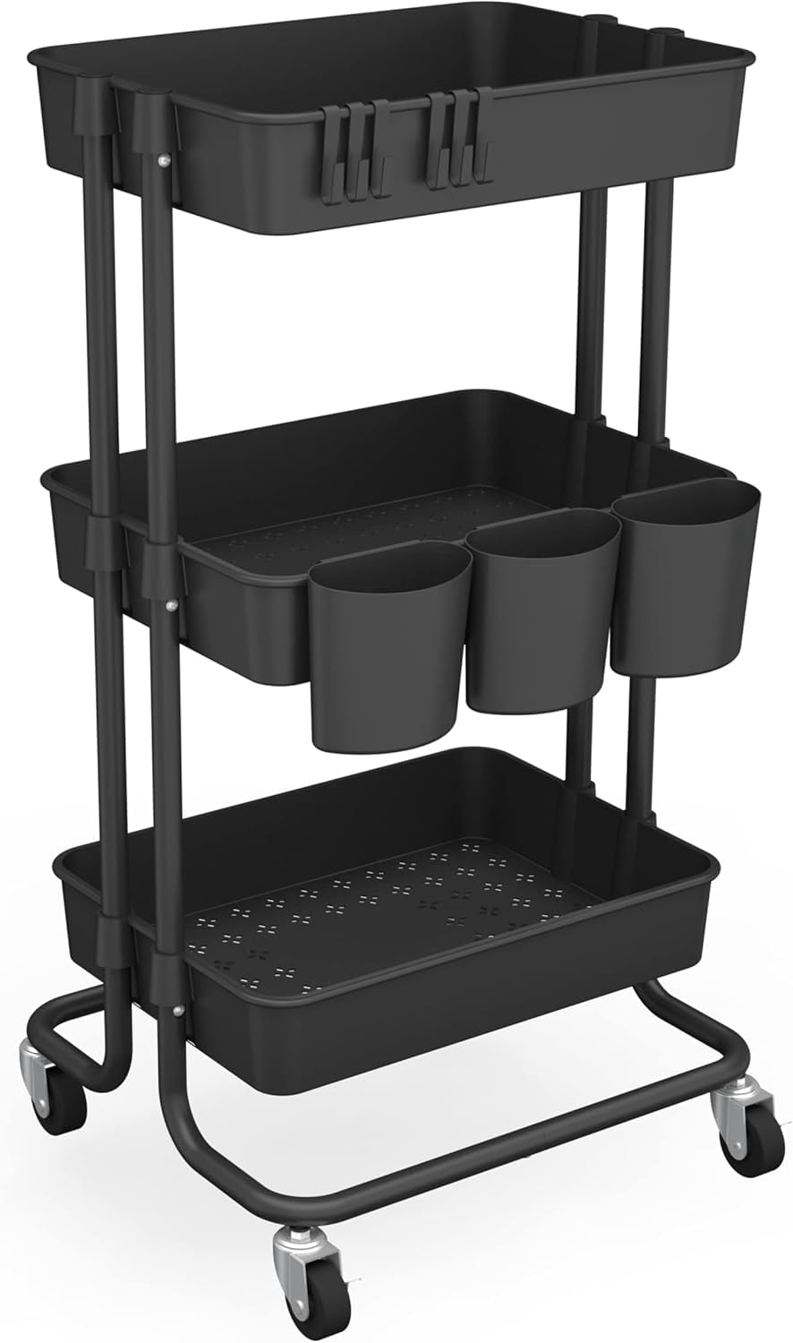 3-Tier Rolling Storage Organizer with 3 Small Baskets - Mobile Utility ...