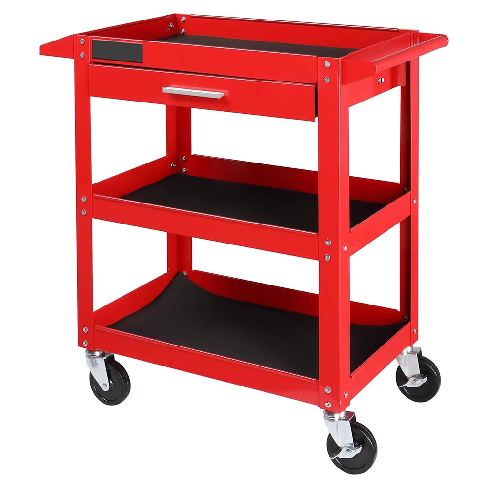 3 Tier Rolling Tool Cart, 330 LBS Capacity Industrial Service Cart, Heavy Duty Steel Utility ...