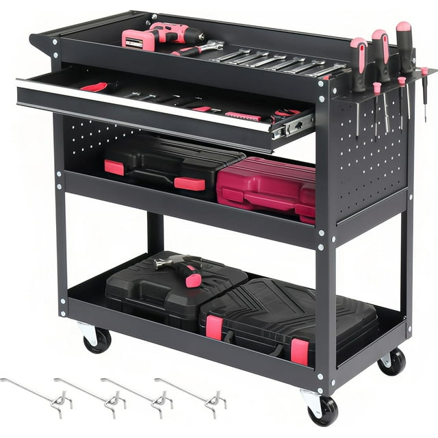 3 Tier Rolling Tool Cart, 330 LBS Capacity Mechanic Tool Cart on Wheels, Heavy Duty Industrial ...