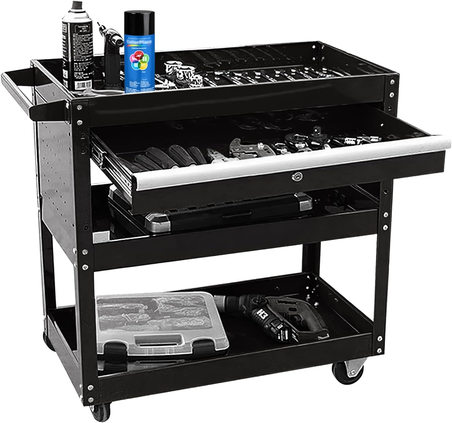 3 Tier Rolling Tool Cart, 330 lb Capacity Utility Carts, Metal Service ...