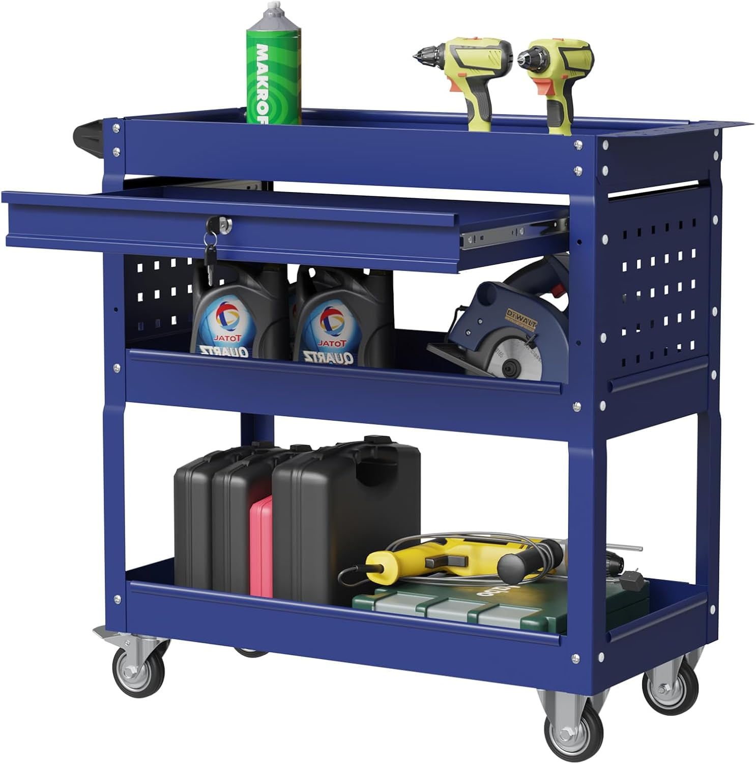 3 Tier Rolling Tool Cart,330 lb Capacity Utility Carts on Wheels,Metal Service Tool Carts with ...