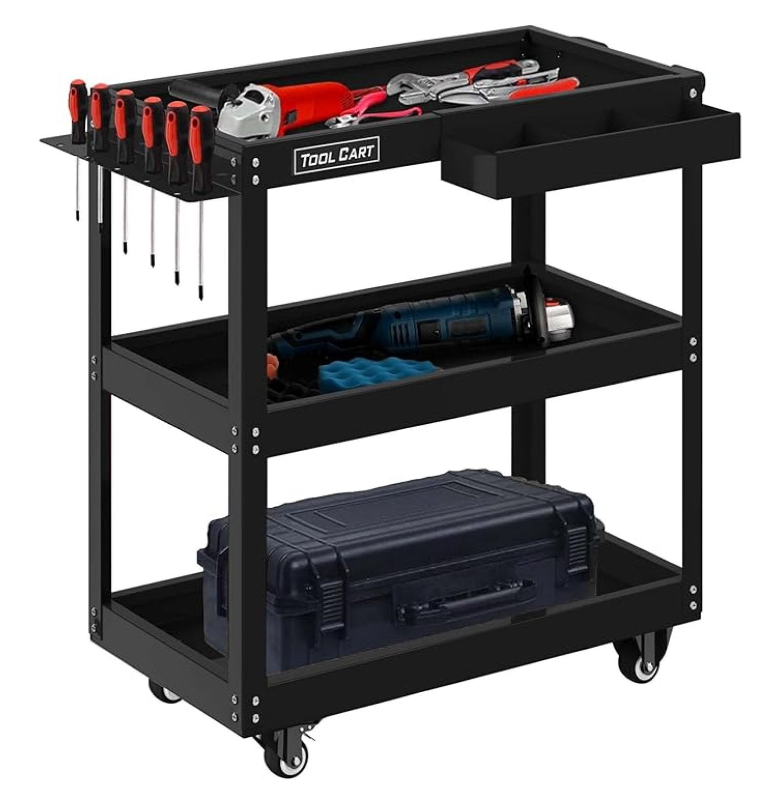 3 Tier Rolling Tool Cart, 330LBS Tool Service Cart with Extra Storage ...