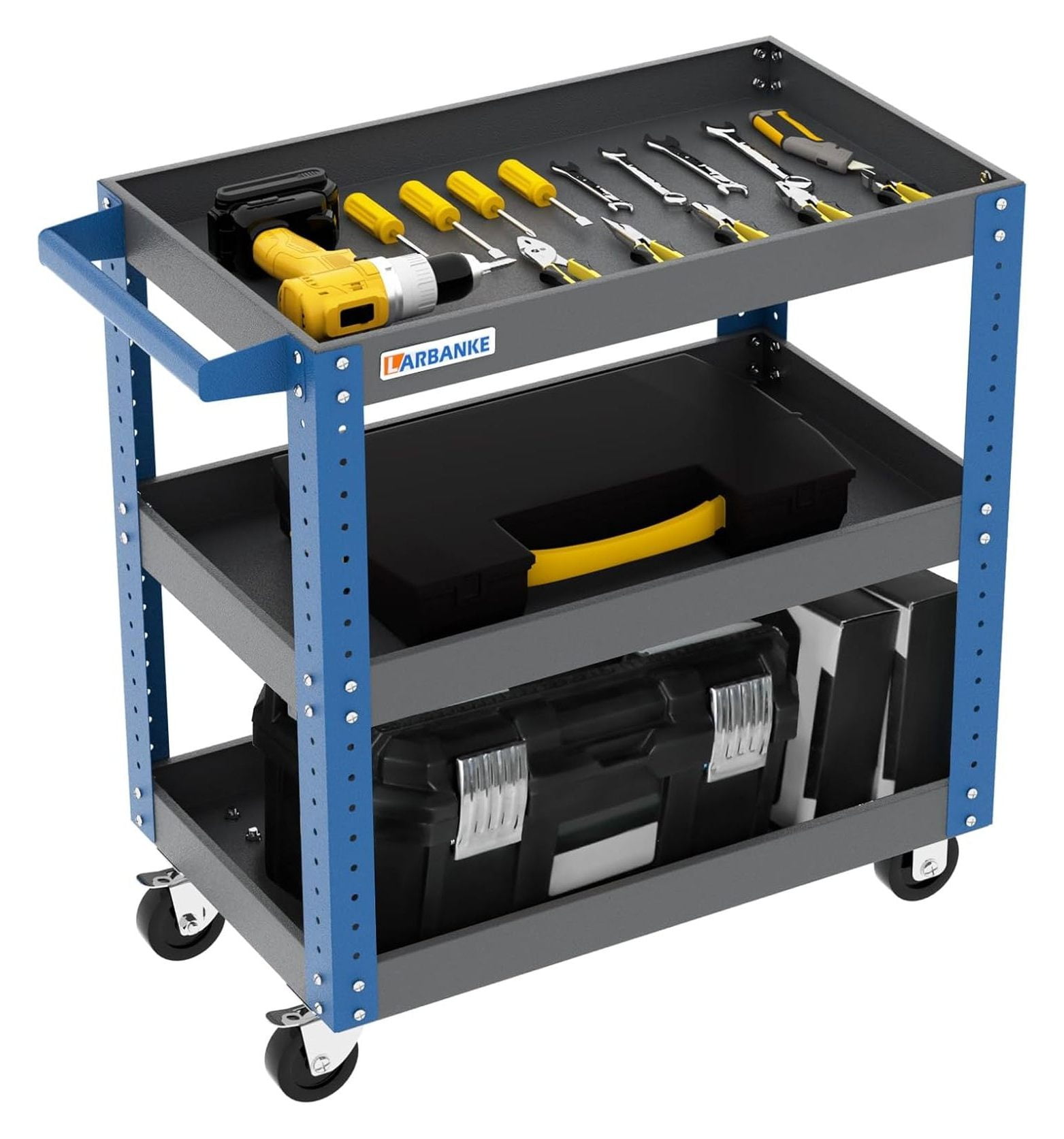 3-Tier Rolling Tool Cart with 4 Universal Wheels,500LBS Load Capacity,Locking Tool Roll Cart ...