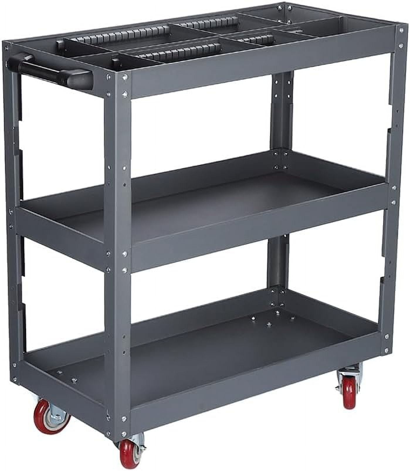 3-Tier Rolling Tool Cart,660 LBS Capacity Heavy Duty Service Cart with Handle Lockable Wheels ...