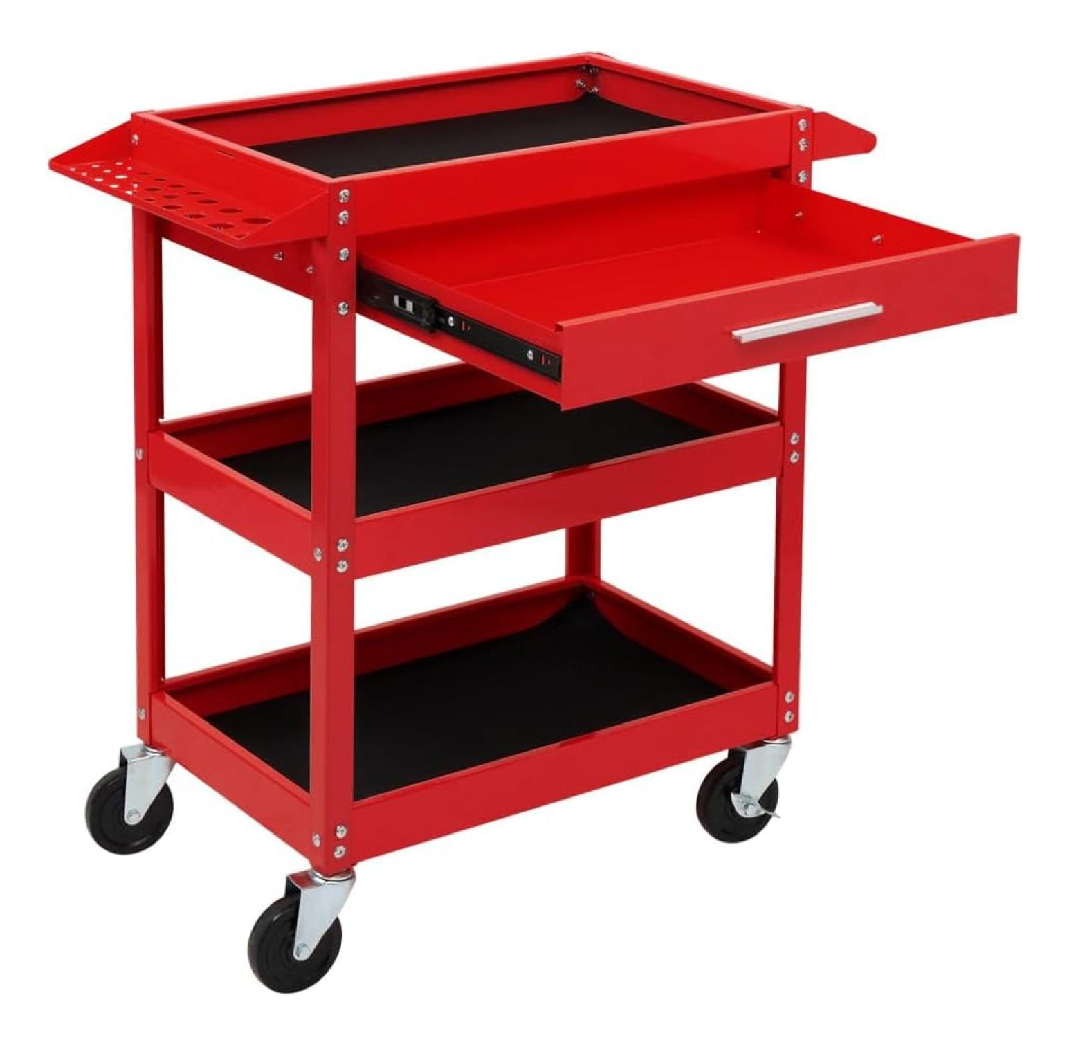 3 Tier Rolling Tool Cart with Drawer, Tool Service Cart on Wheels w/2 Brake, 330 LBS Capacity ...
