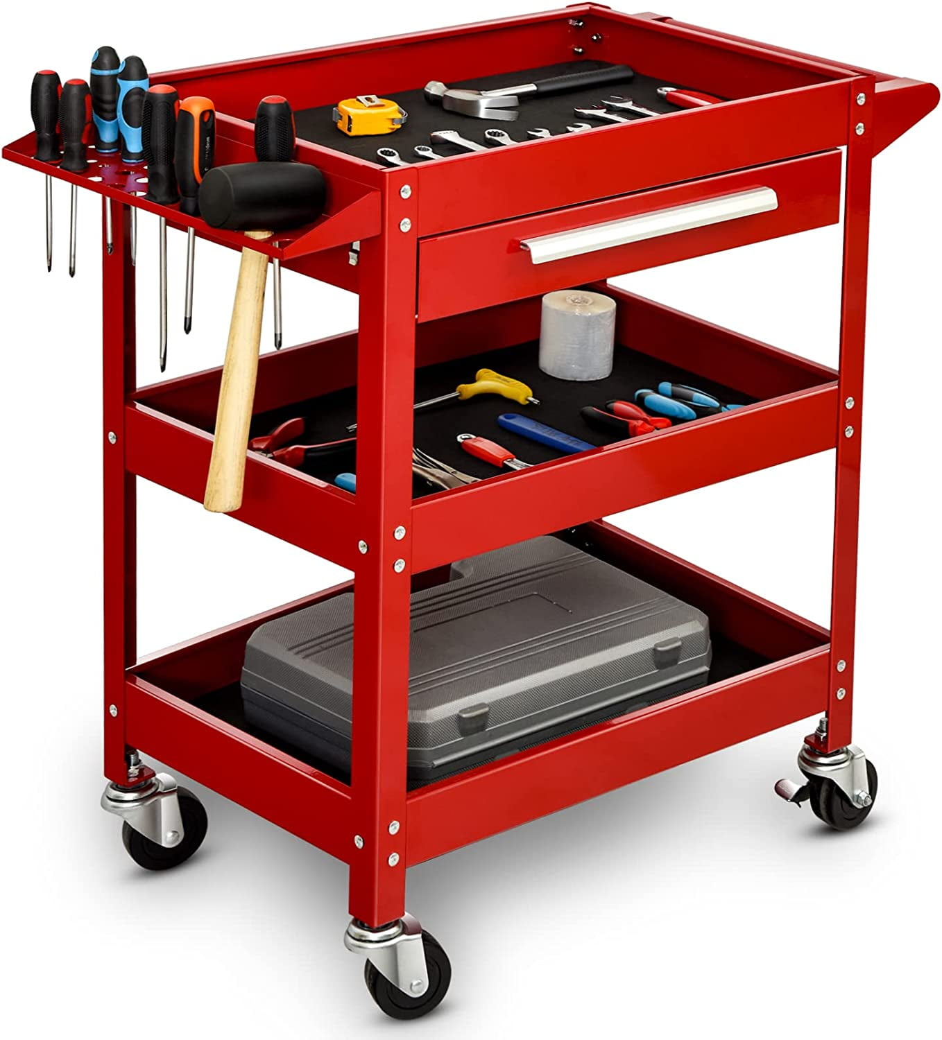3 Tier Rolling Tool Cart Heavy Duty Metal Frame for Garage Industrial ...