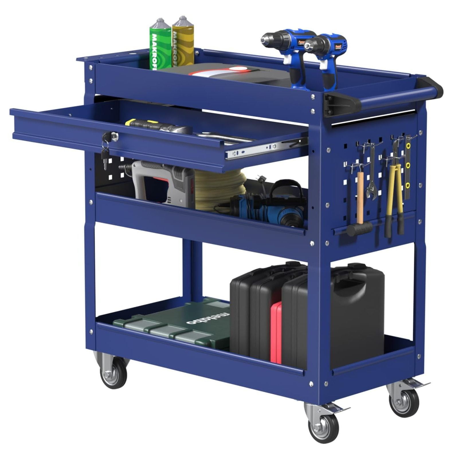 3 Tier Rolling Tool Cart, Heavy Duty Tool Cart on Wheels for Mechanics ...