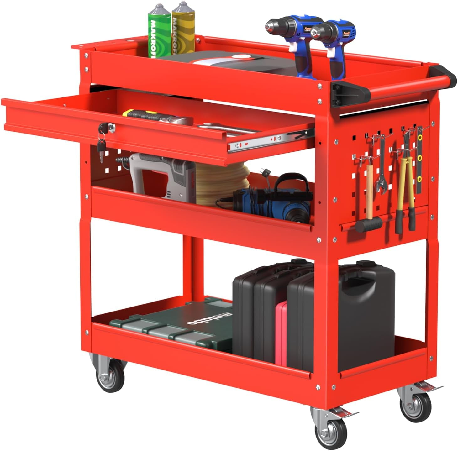 3 Tier Rolling Tool Cart, Heavy Duty Tool Cart on Wheels for Mechanics ...