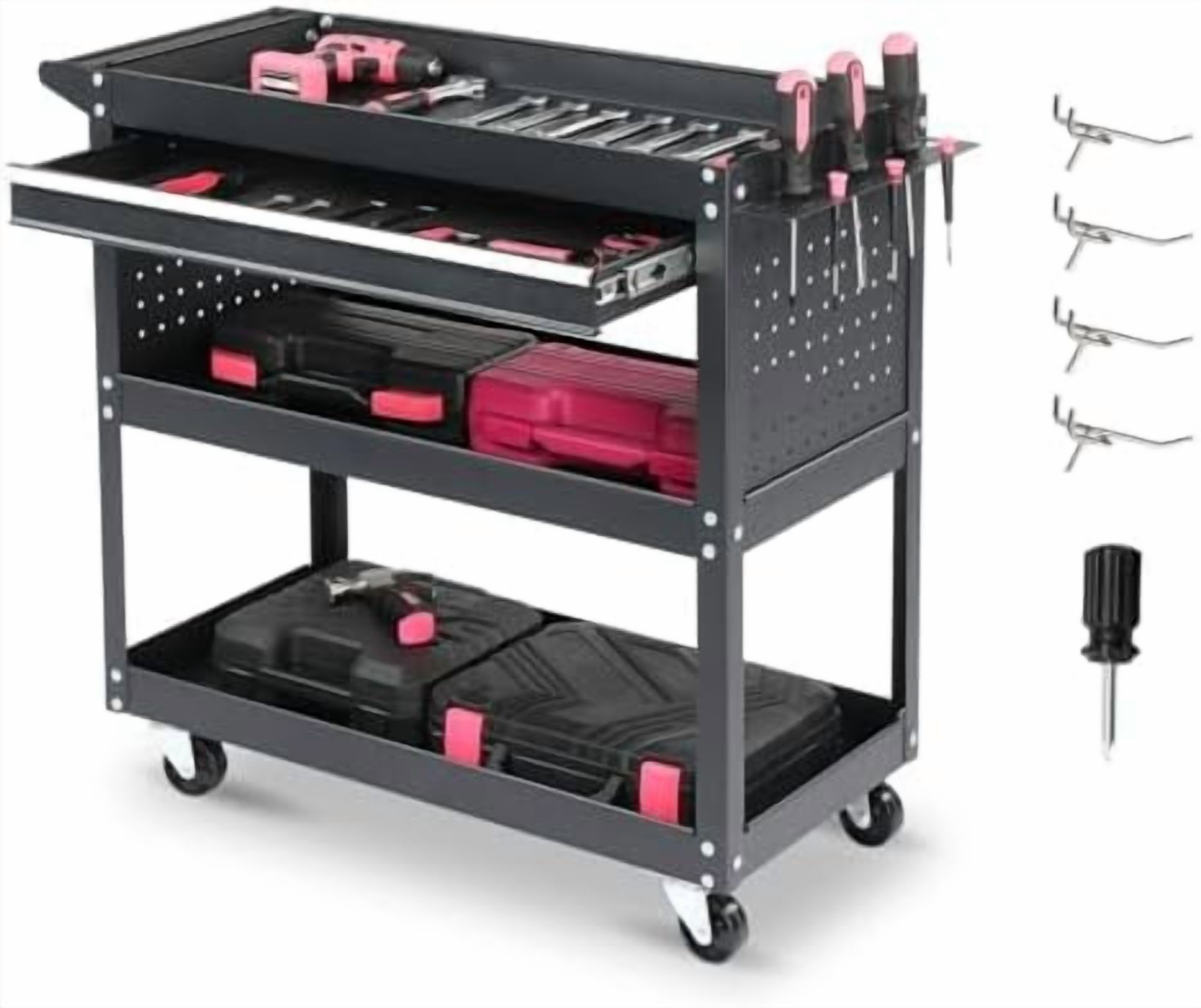 3-Tier Rolling Tool Cart, Heavy Duty Utility Industrial Service Cart on ...