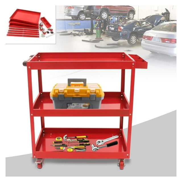 3-Tier Rolling Tool Cart, Industrial Service Cart Workshop Rolling Tool ...