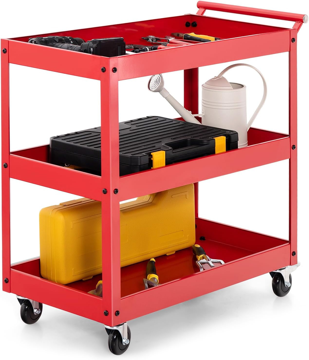 3-Tier Rolling Tool Cart, Mechanic Organizer Push Utility Cart with 4 ...