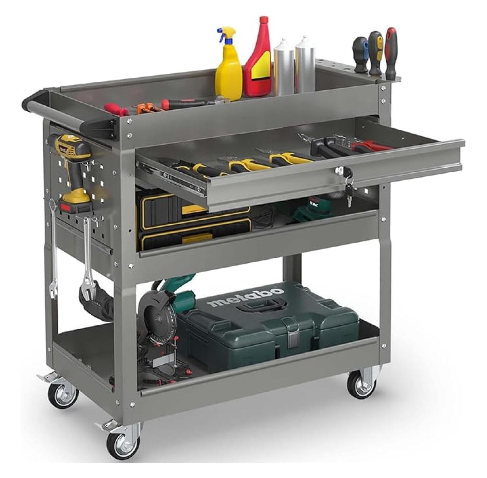 3-Tier Rolling Tool Cart, Metal Heavy Duty Utility Cart on Wheels with ...