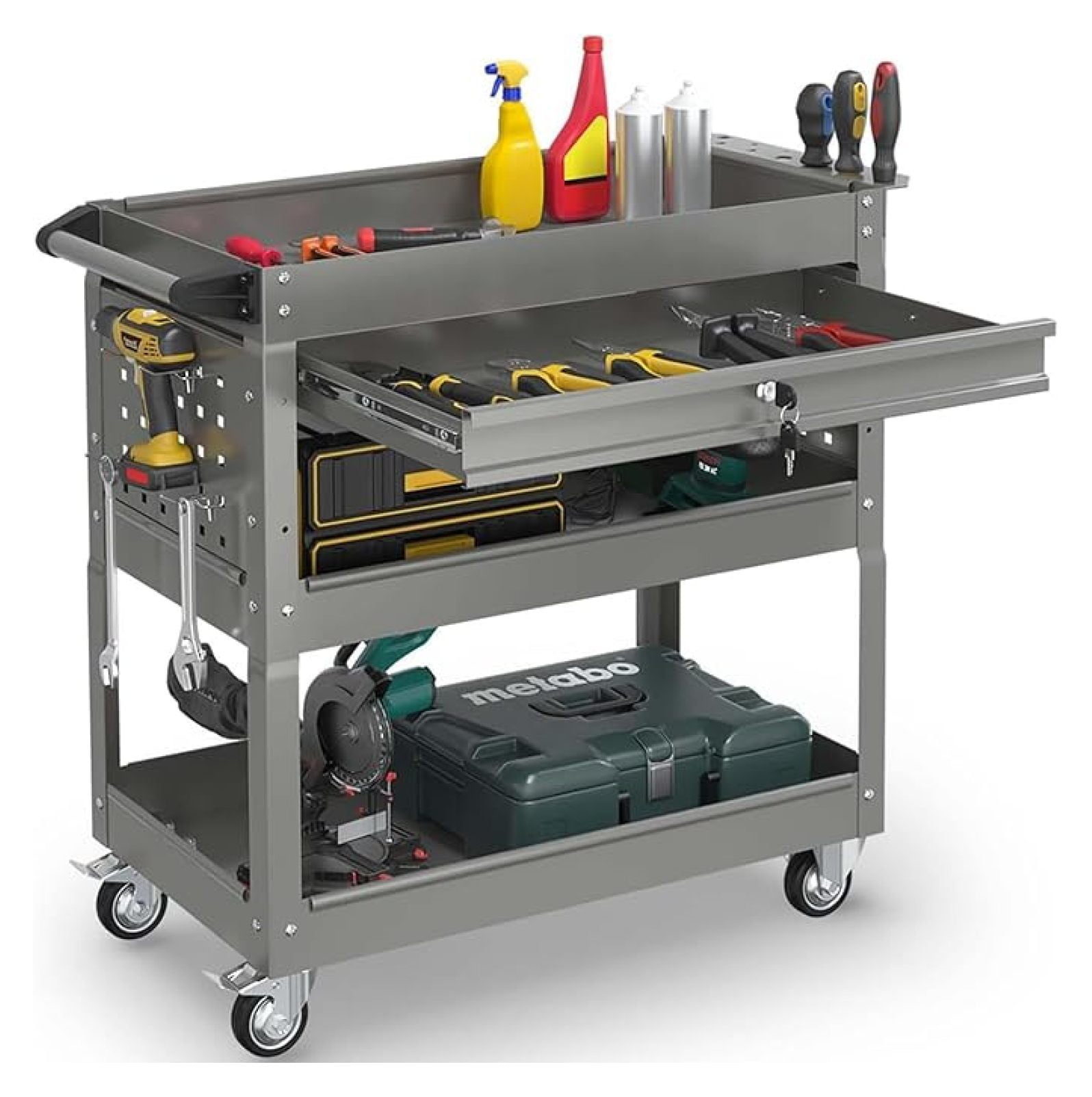 3-Tier Rolling Tool Cart, Metal Heavy Duty Utility Cart on Wheels with ...