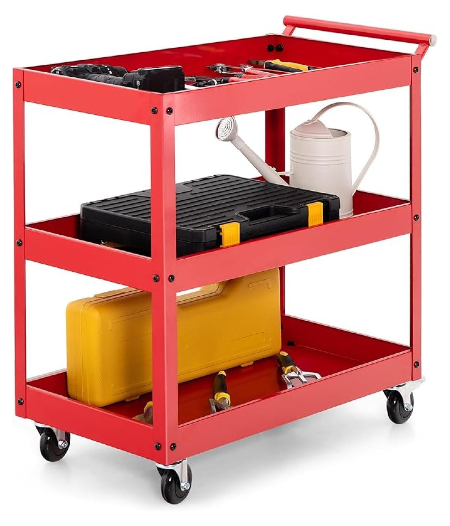 3-Tier Rolling Tool Cart, Red Mechanic Utility Cart with Wheels ...