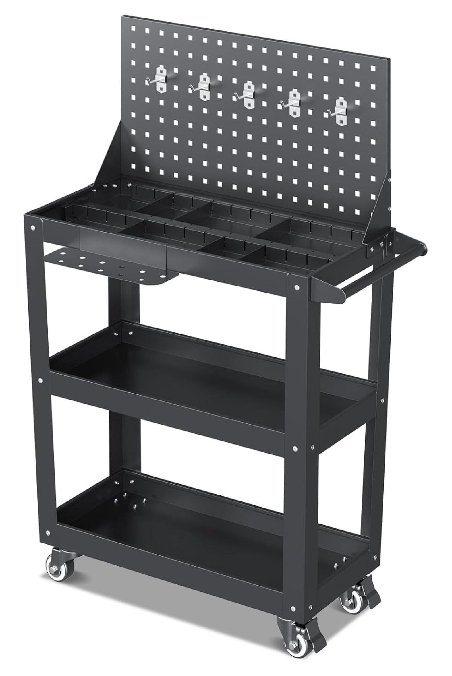3 Tier Rolling Tool Cart on Wheels, 440 LBS Capacity Heavy Duty Metal Utility Cart Wagon ...
