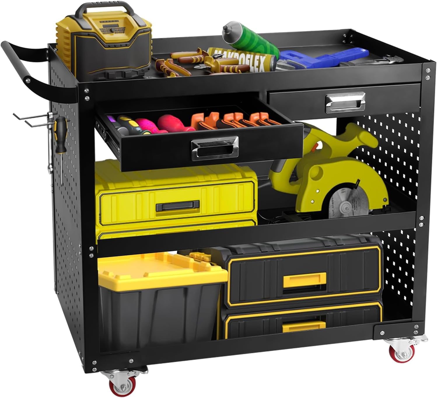 3 Tier Rolling Tool Cart on Wheels,550LBS Load Capacity Heavy Duty ...