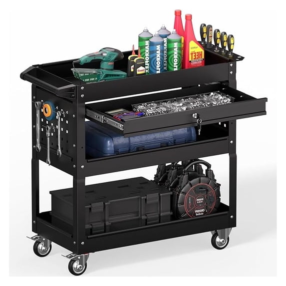 3 Tier Rolling Tool Cart on Wheels, Heavy Duty Service Cart Industrial ...