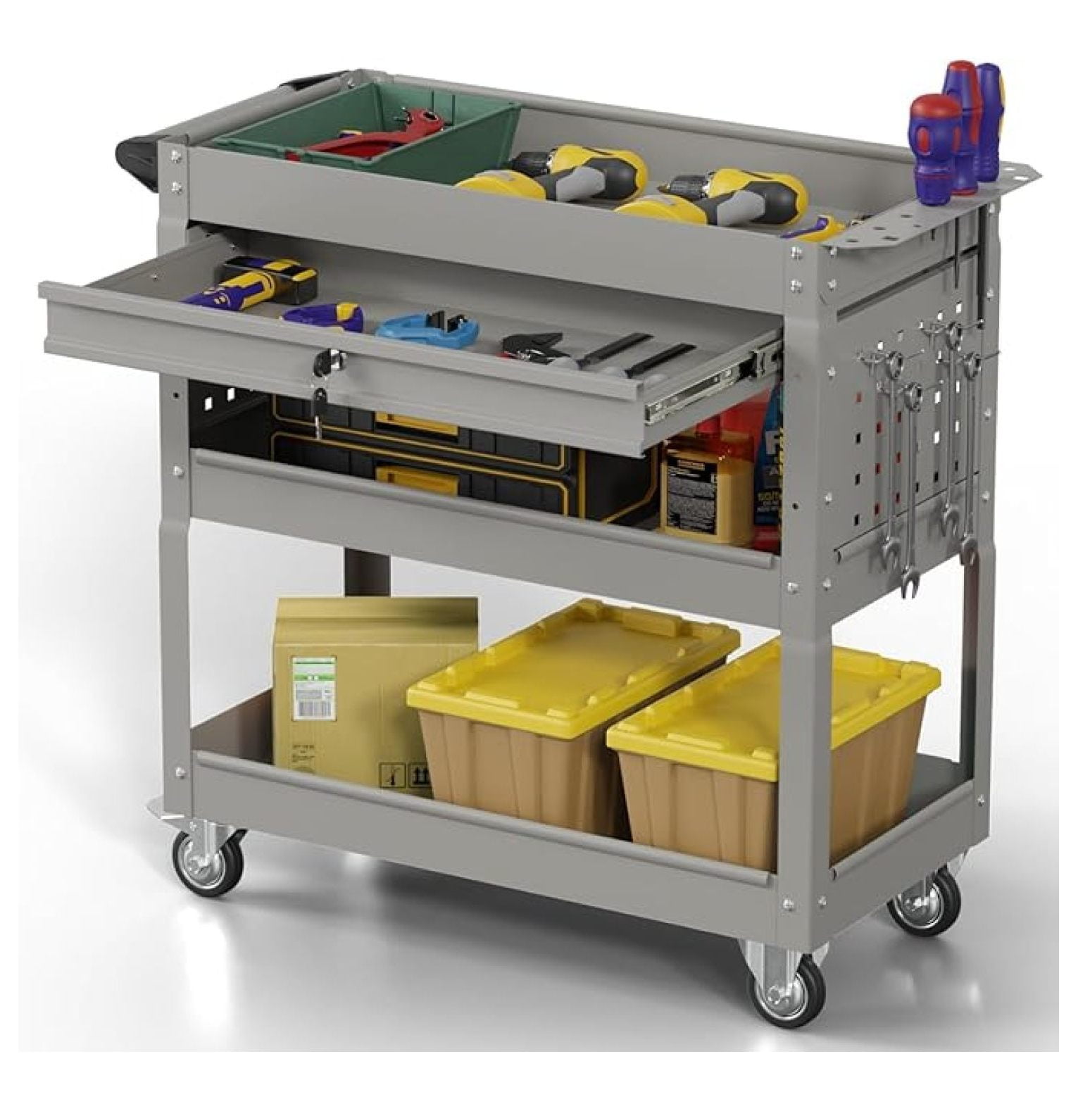 3 Tier Rolling Tool Cart on Wheels, Industrial Heavy Duty Tool Cart ...