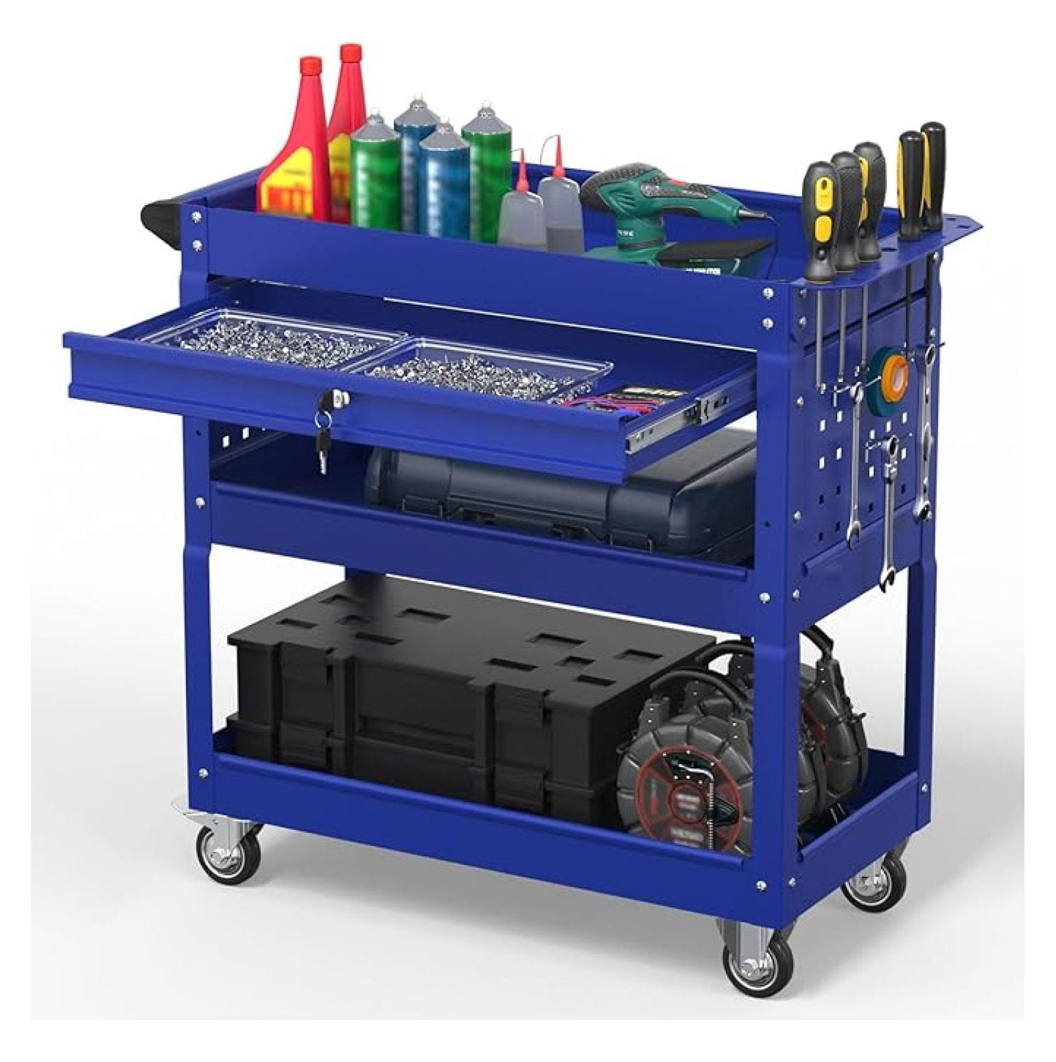 3 Tier Rolling Tool Cart on Wheels, LBS Tool Cart with Drawers，Heavy ...