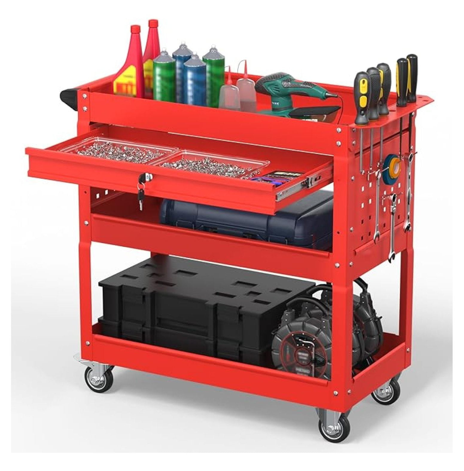 3 Tier Rolling Tool Cart on Wheels, LBS Tool Cart with Drawers，Heavy ...
