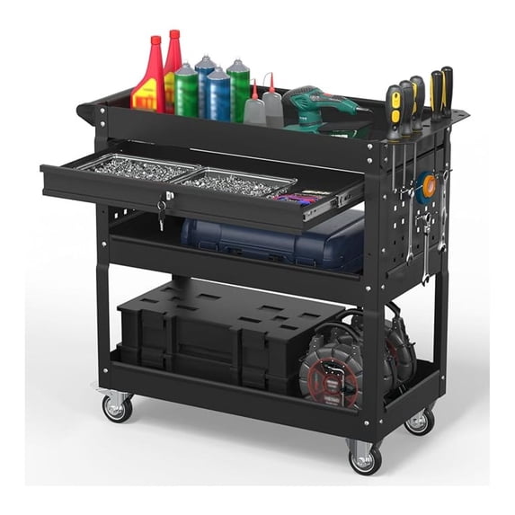 3 Tier Rolling Tool Cart on Wheels, LBS Tool Cart with Drawers，Heavy ...