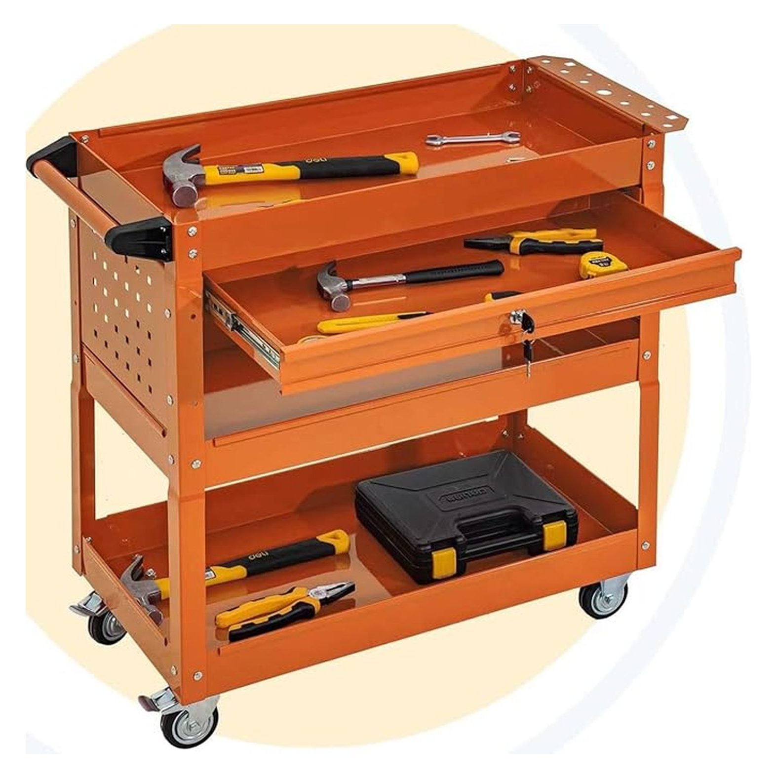 3-Tier Rolling Tool Cart with Wheels Tool Storage Organizer Chest with ...