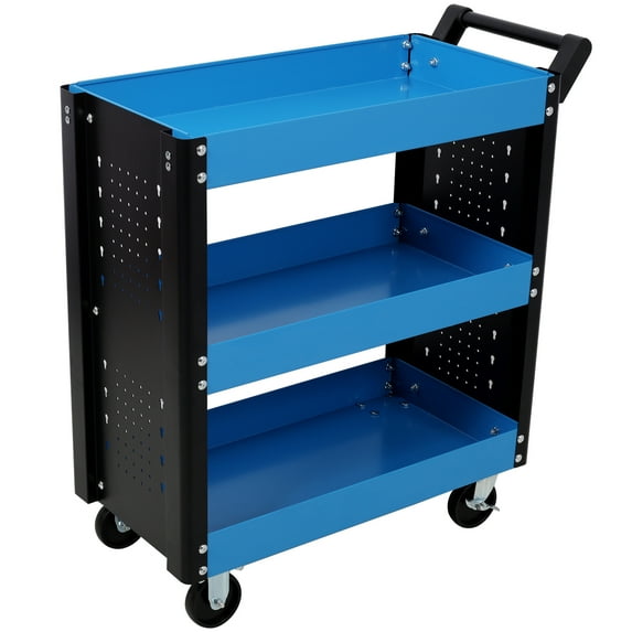 3 Tier Rolling Tool Cart on Wheels, Heavy Duty Steel Utility Cart with Pegboard for Repair Shop ...