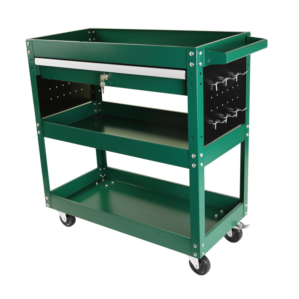 3 Tier Rolling Tool Cart with 360° Rotation Wheels and 3 Trays, Metal ...