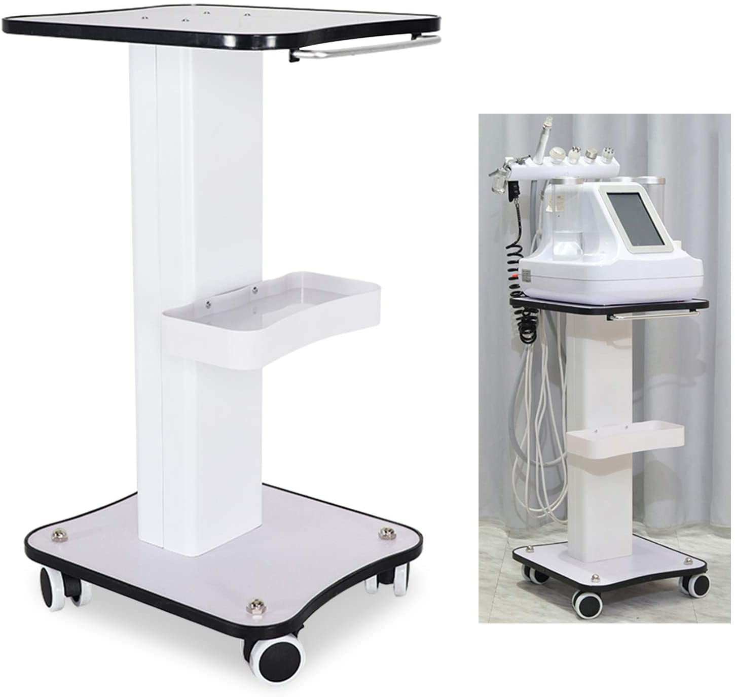 3 Tier Rolling Trolley Cart Wooden White Cart with Wheels, Salon ...