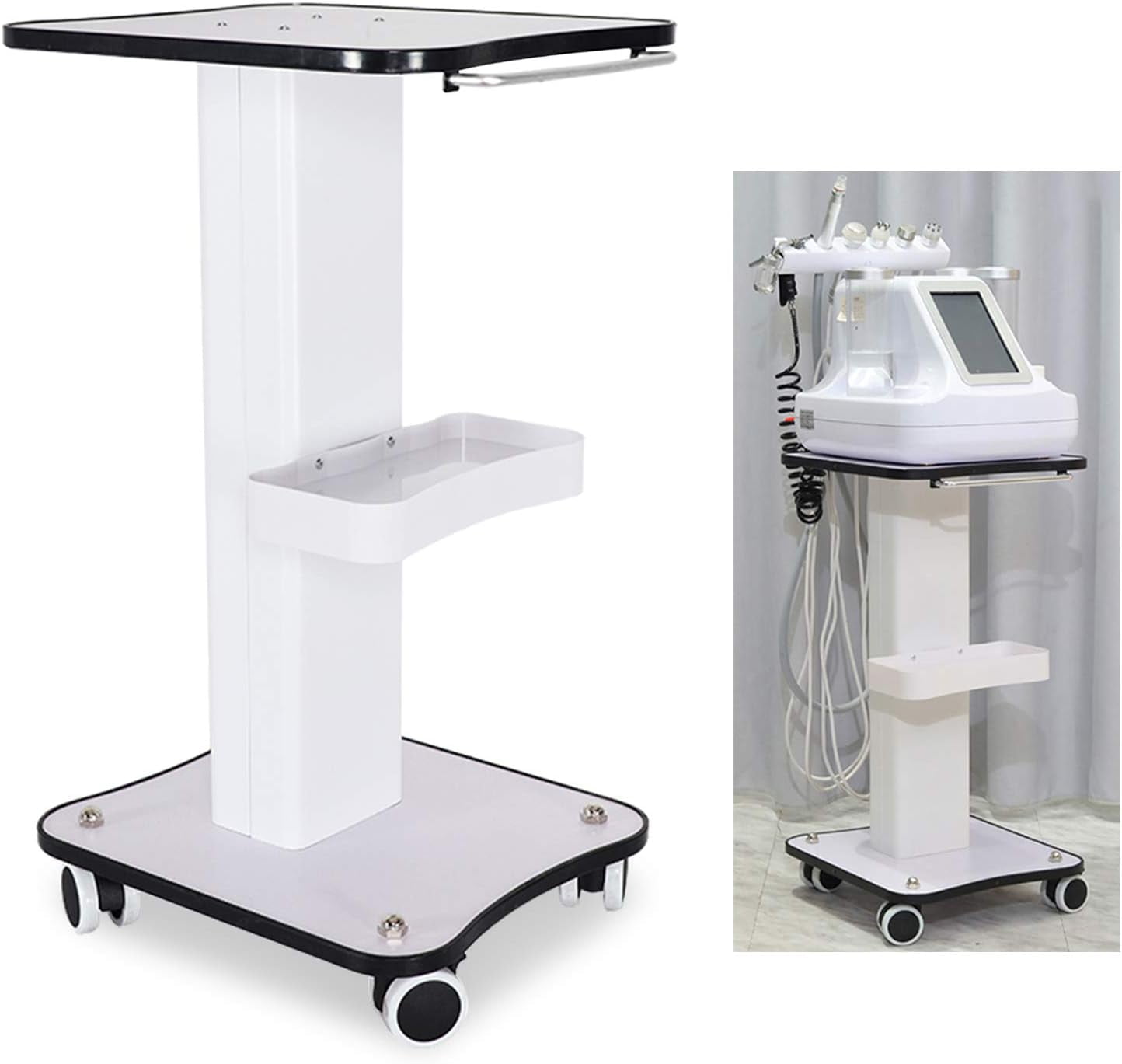 3 Tier Rolling Trolley Cart Wooden White Cart with Wheels, Salon ...