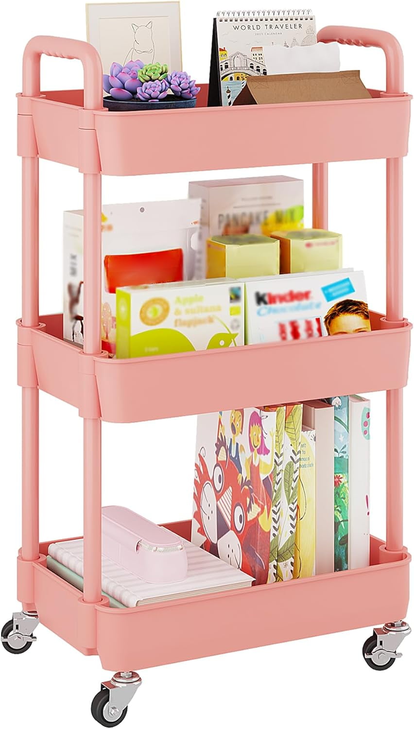 3-Tier Rolling Utility Cart with 12 Category Labels,Multifunctional ...