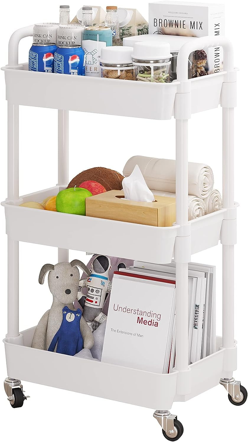 3-Tier Rolling Utility Cart with 12 Category Labels,Multifunctional ...