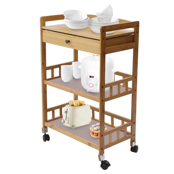 3-Tier Rolling Utility Cart,Bamboo Kitchen Storage Cart Bamboo Home ...