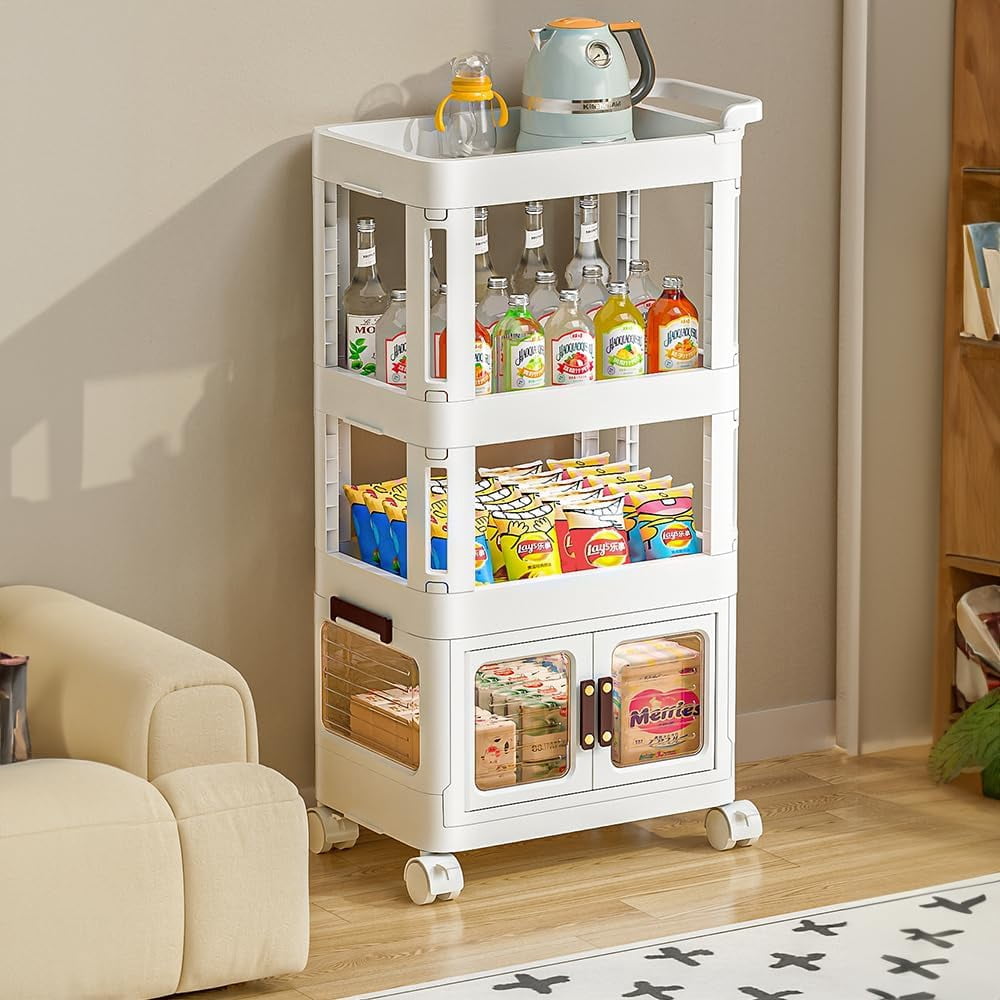 3-Tier Rolling Utility Cart with Drawer,Plastic Storage Bins with Lids ...