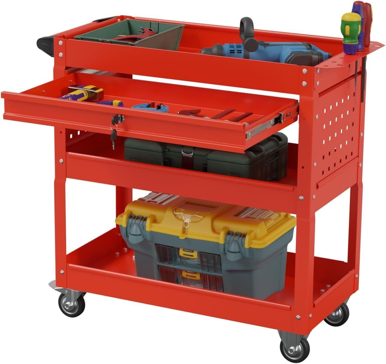 3 Tier Rolling Utility Cart Garage Storage Tool Carts with Wheels ...