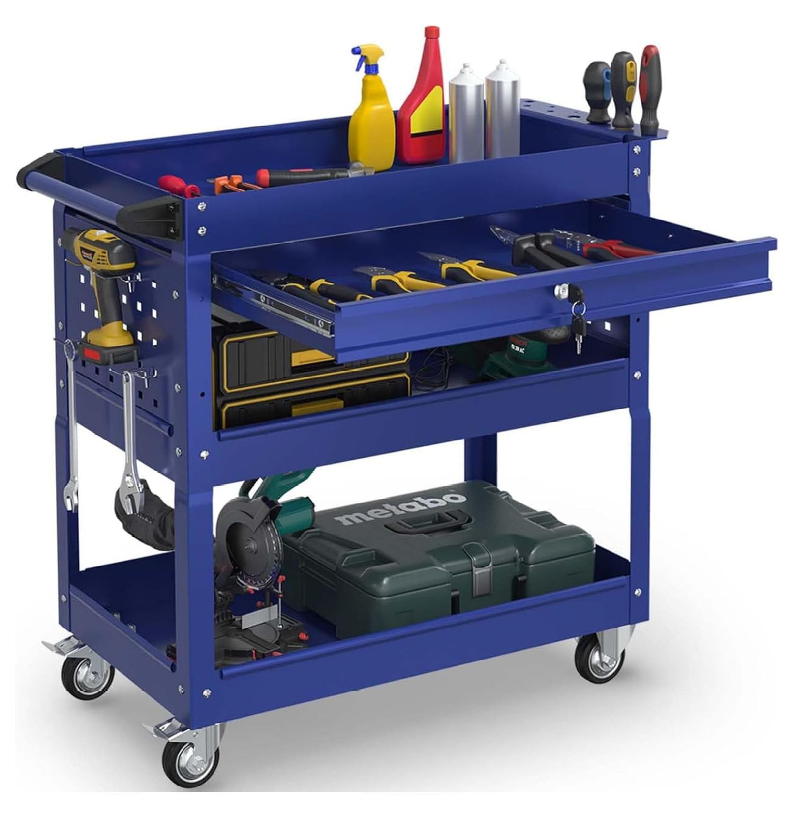 3-Tier Rolling Utility Cart, Metal Heavy Duty Utility Cart on Wheels ...