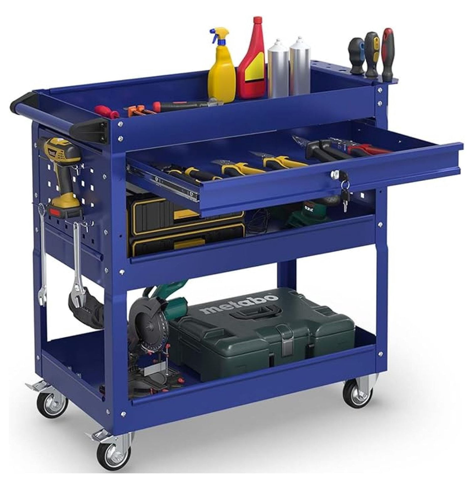 3-Tier Rolling Utility Cart, Metal Heavy Duty Utility Cart on Wheels ...