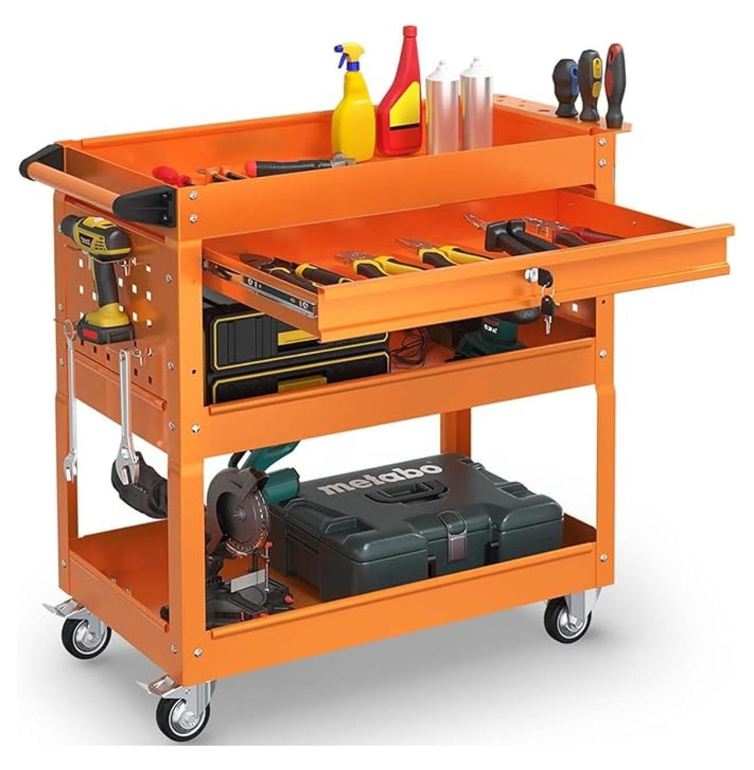 3-Tier Rolling Utility Cart, Metal Heavy Duty Utility Cart on Wheels ...