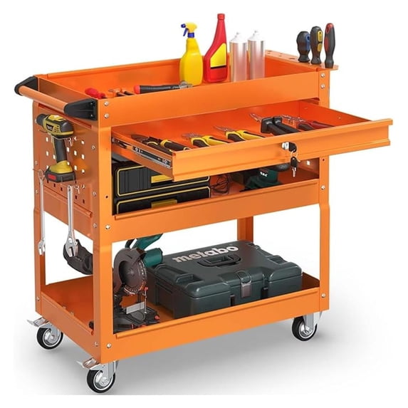 3-Tier Rolling Utility Cart, Metal Heavy Duty Utility Cart on Wheels ...