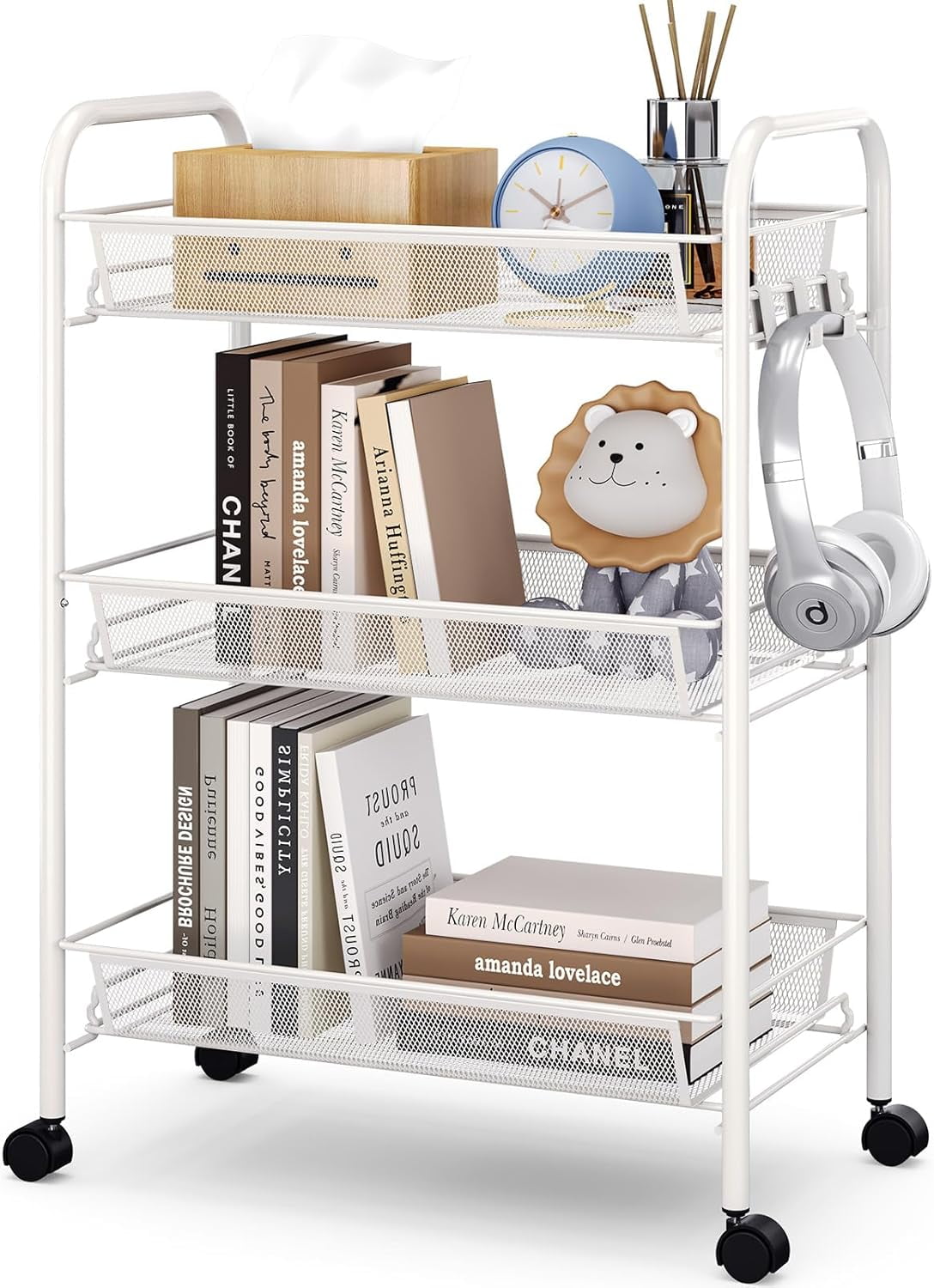 ‌3-Tier Rolling Utility Cart - Metal Wire Storage Cart with Wheels ...