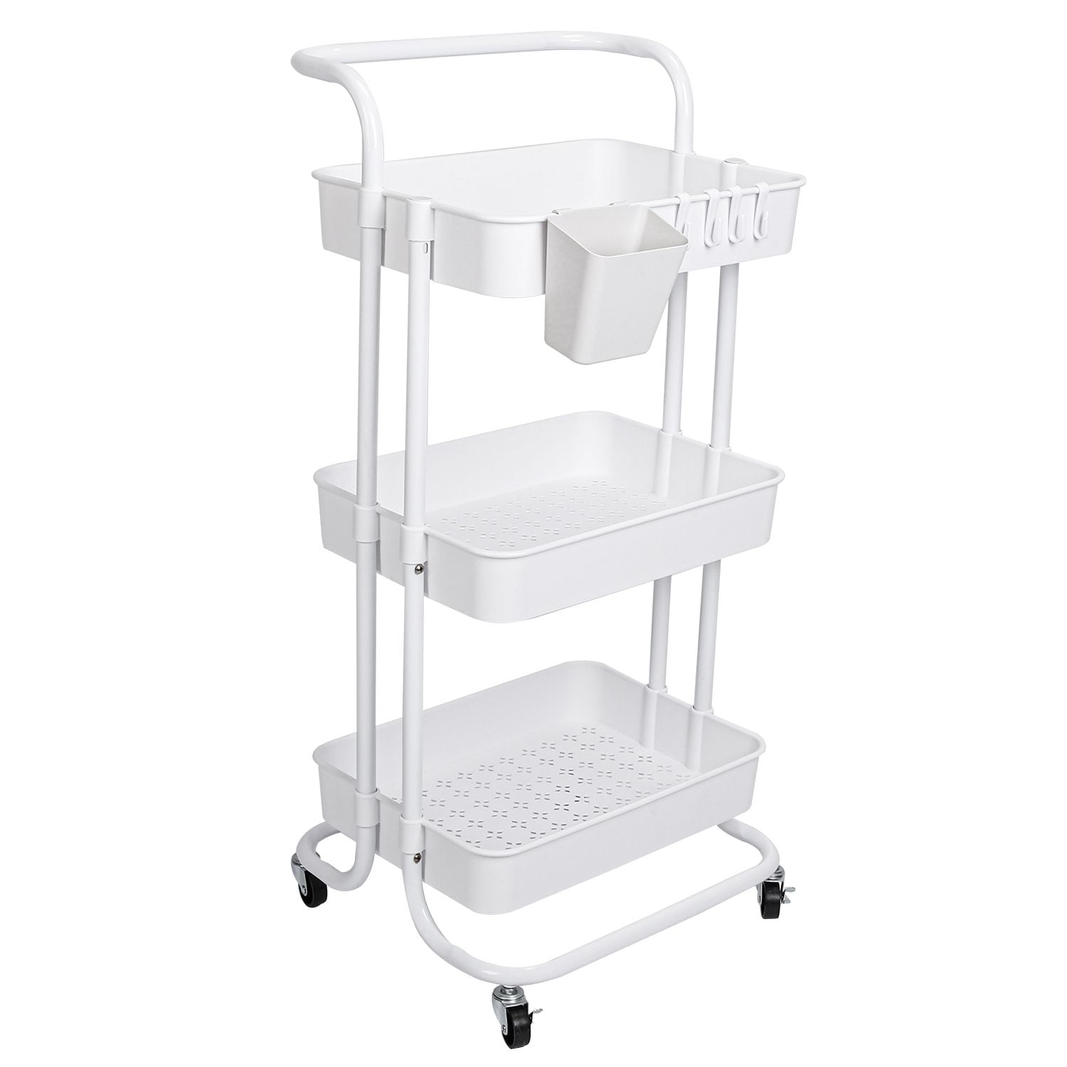3 Tier Rolling Utility Cart Movable Storage Organizer with Mesh Baskets ...
