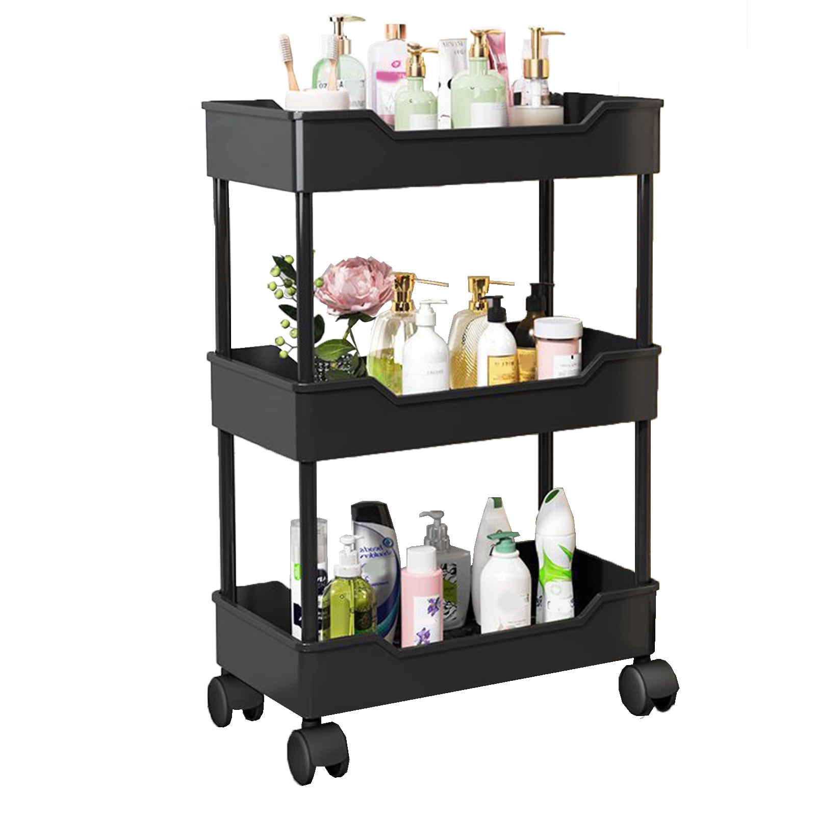 3-Tier Rolling Utility Cart, Rolling Storage Cart 3 Tier Organizer ...