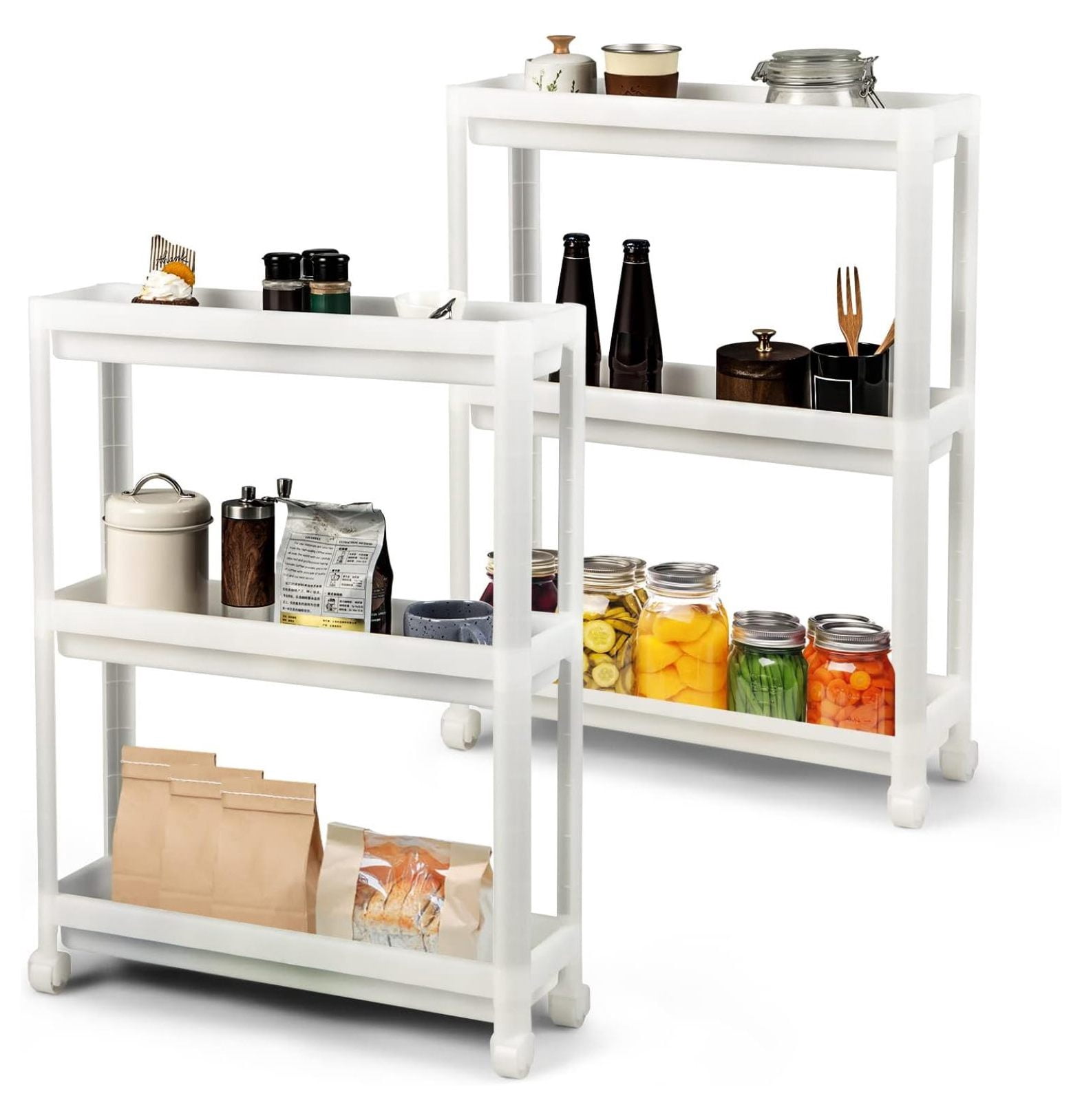 3 Tier Rolling Utility Cart Set of 2, Slide Out Mobile Utility Cart for ...