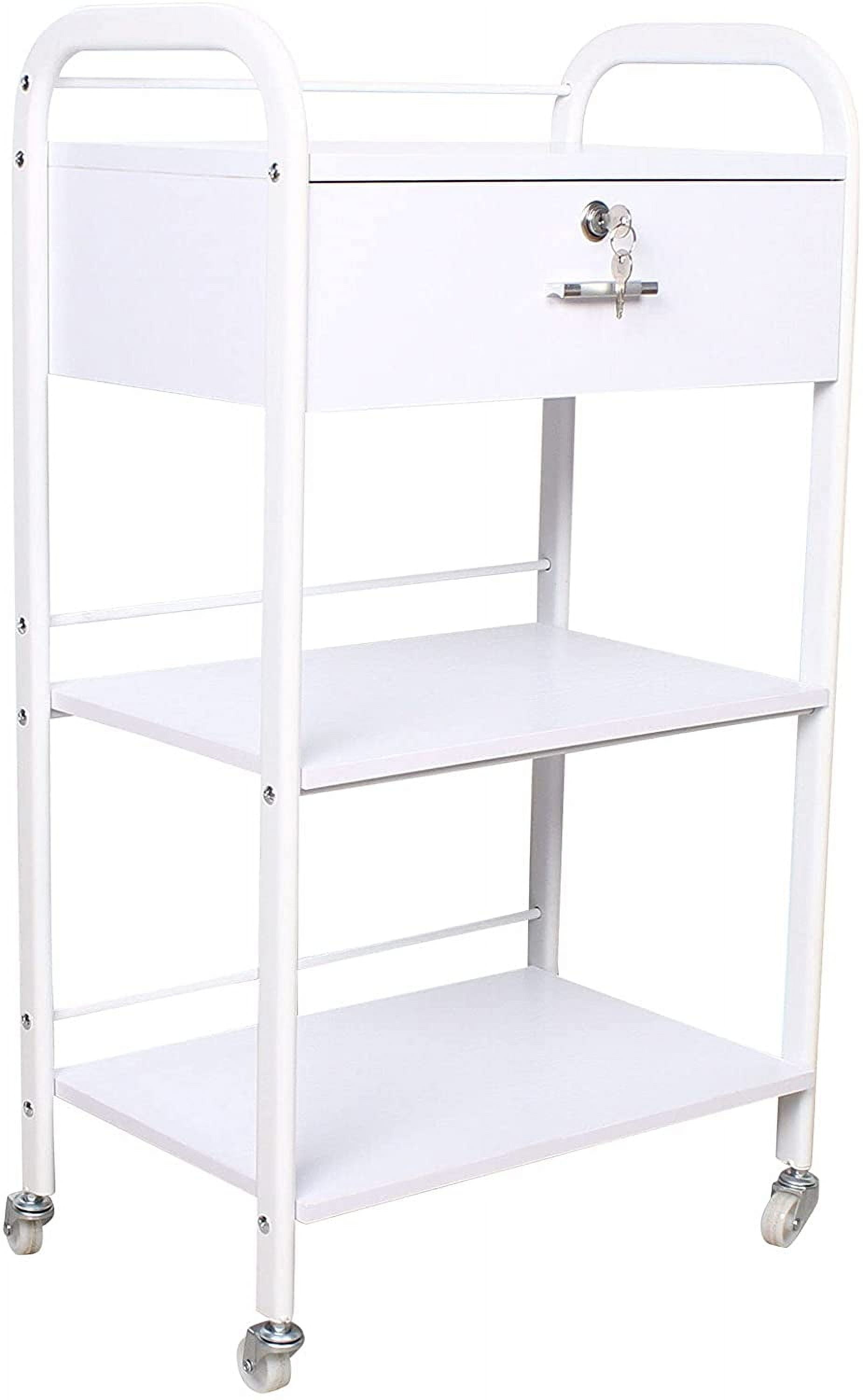3-Tier Rolling Utility Cart with Wheels,White Mobile Esthetician Cart ...